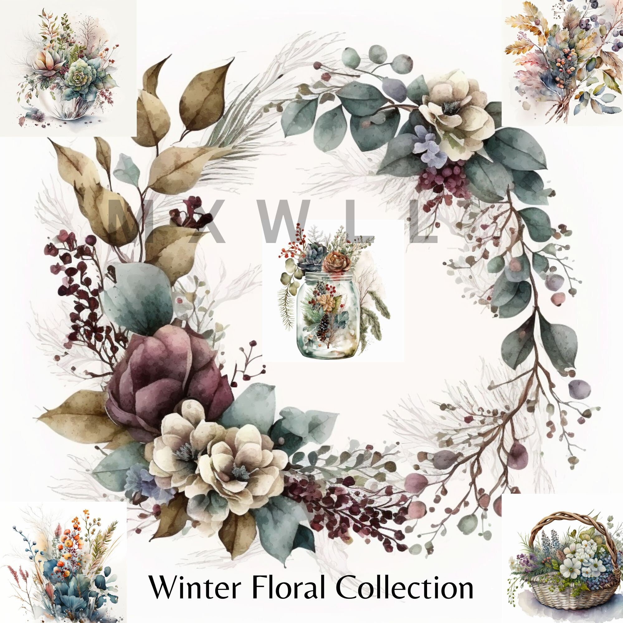 Winter Floral Clip-art Bundle, Winter Flowers, Alpine Floral ...