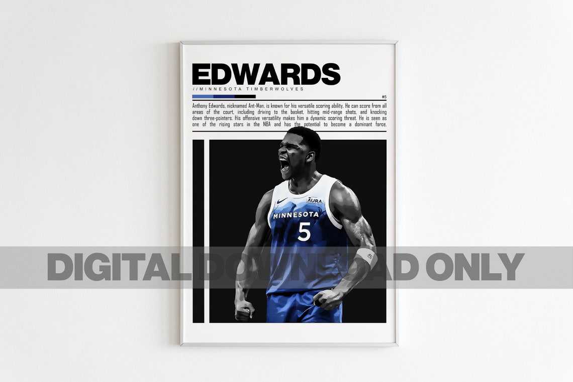 Anthony Edwards Poster Timberwolves Basketball Wall Art Digital ...