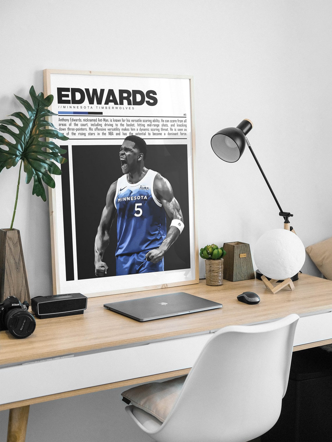 Anthony Edwards Poster Timberwolves Basketball Wall Art Digital ...