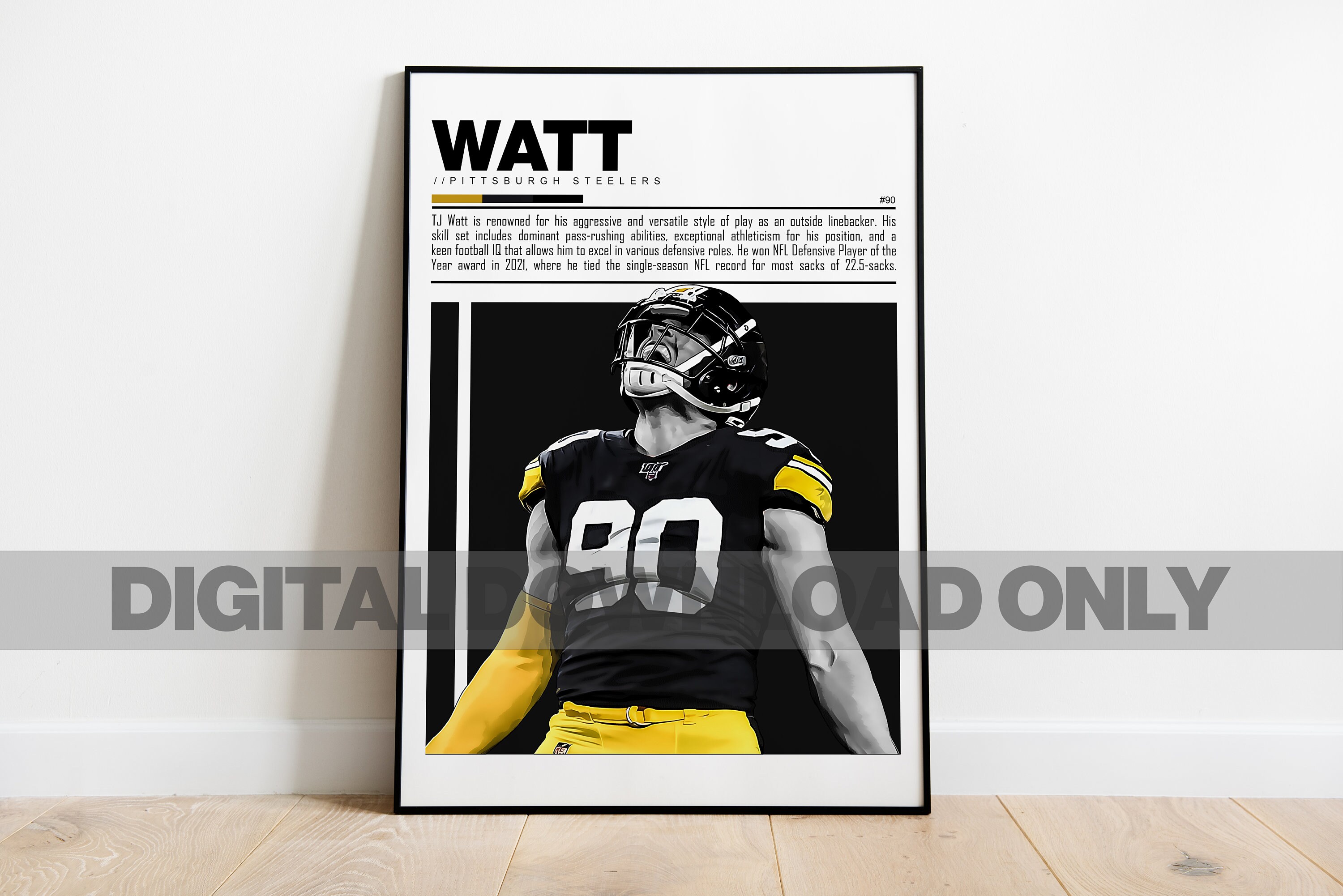 TJ Watt Digital Poster for Sports Fan Wall Art for Football Fans Modern ...