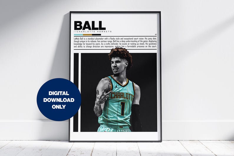 Lamelo Ball Digital Poster – Basketball Sports Wall Art, NBA Bedroom or ...
