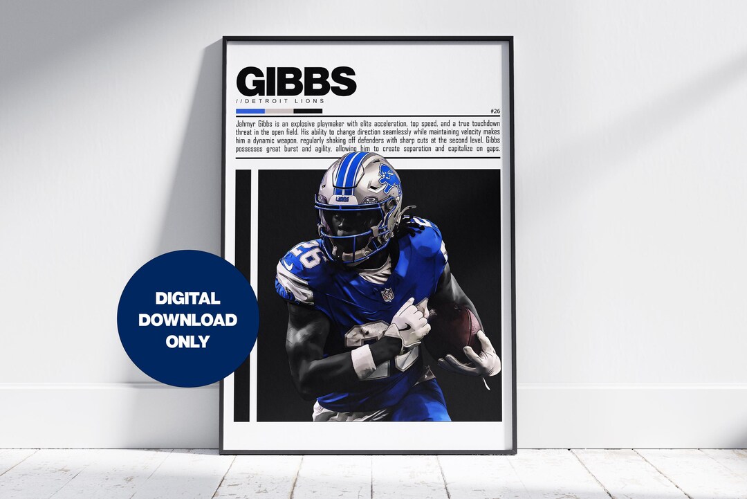 Jahmyr Gibbs Poster Detroit Lions Football Wall Art Digital Download ...