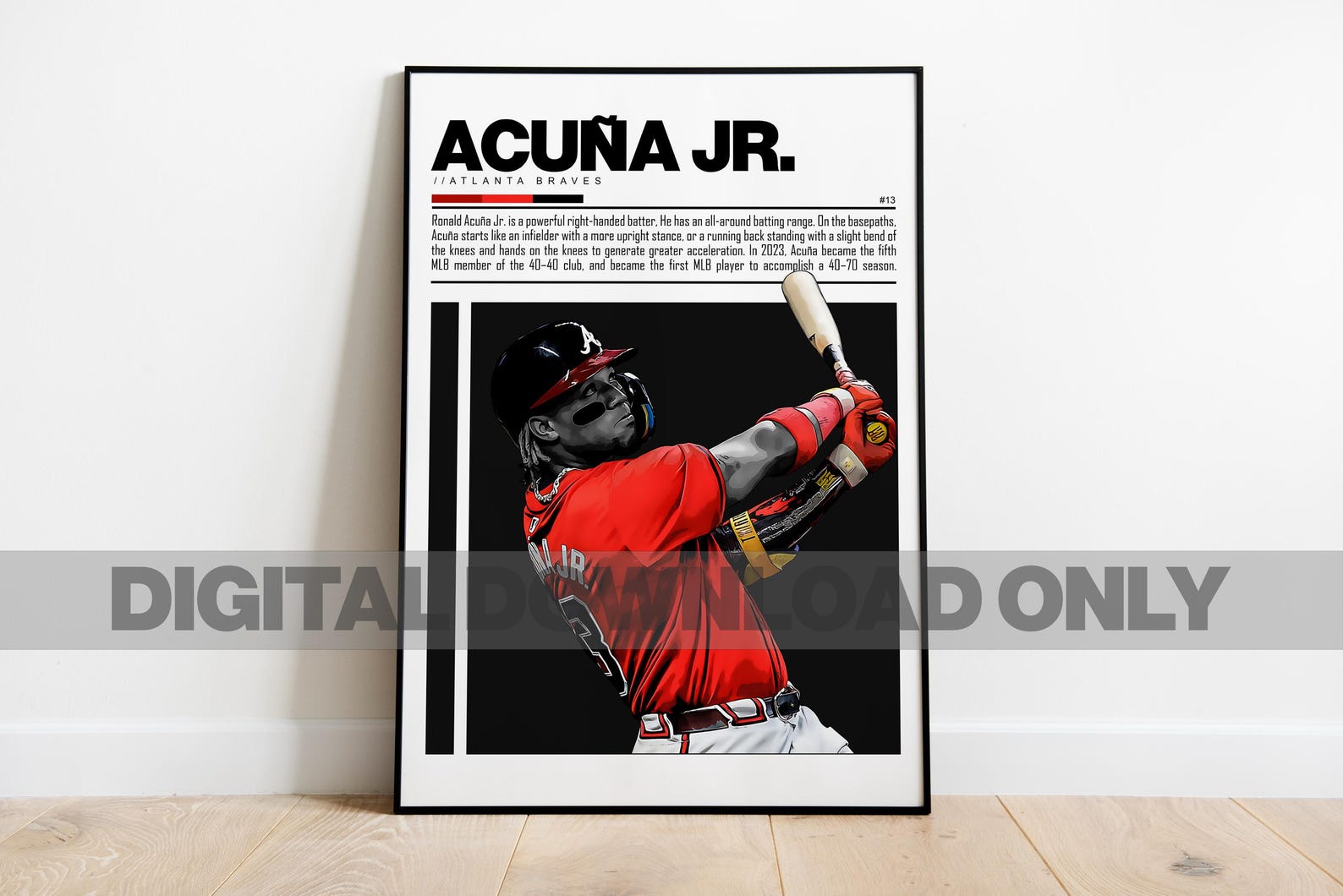Ronald Acuna Jr Digital Poster – Baseball Sports Wall Art, MLB Bedroom or Office Decor ...