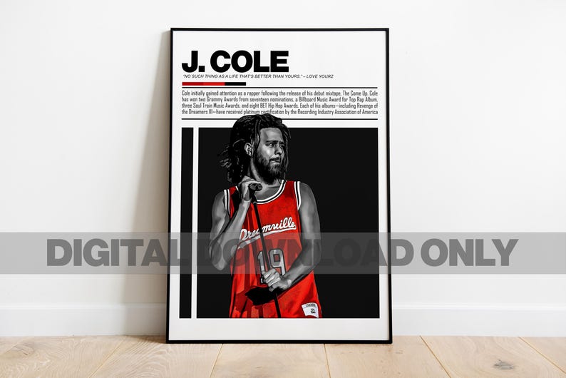 J Cole Digital Poster – Hip Hop Wall Art, Music Bedroom or Office Decor ...