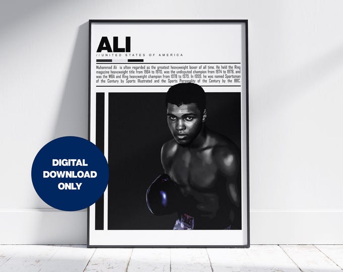 Muhammad Ali Digital Poster – Boxing Sports Wall Art, Boxing Bedroom or ...
