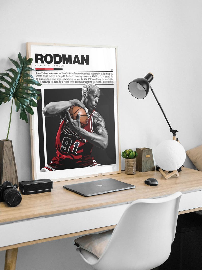 Dennis Rodman Digital Poster – Basketball Sports Wall Art, NBA Bedroom ...