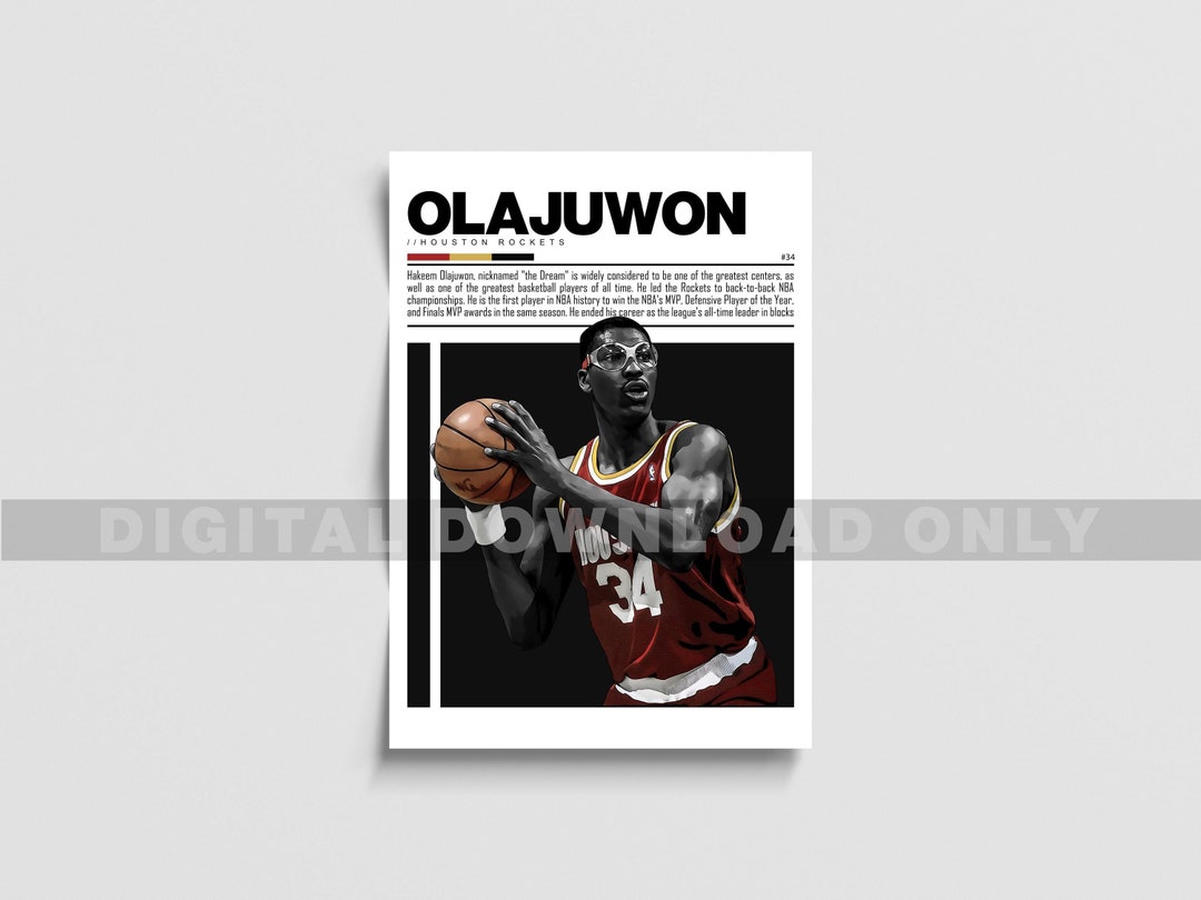 Hakeem Olajuwon Digital Poster – Basketball Sports Wall Art, NBA ...