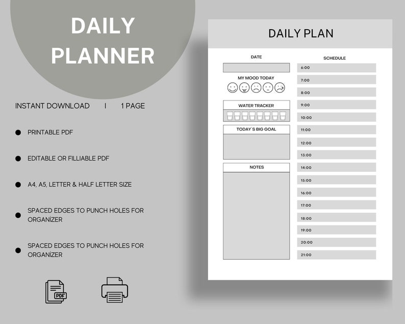 Minimalist Daily Planner Printable Daily to Do List for - Etsy