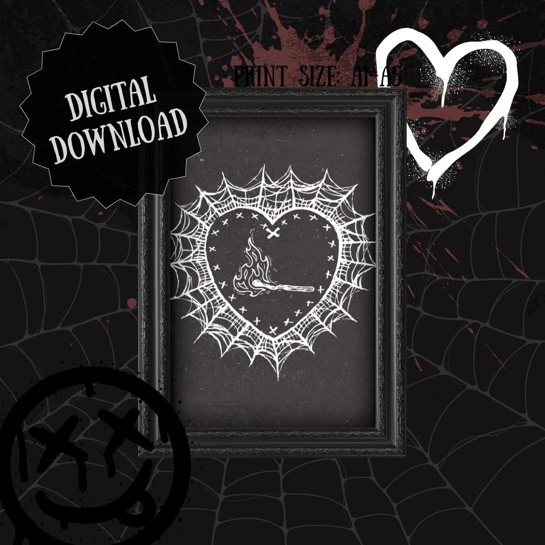 Gothic Heart Match Poster | Dark Romantic Wall Art | Witchy Valentine ...