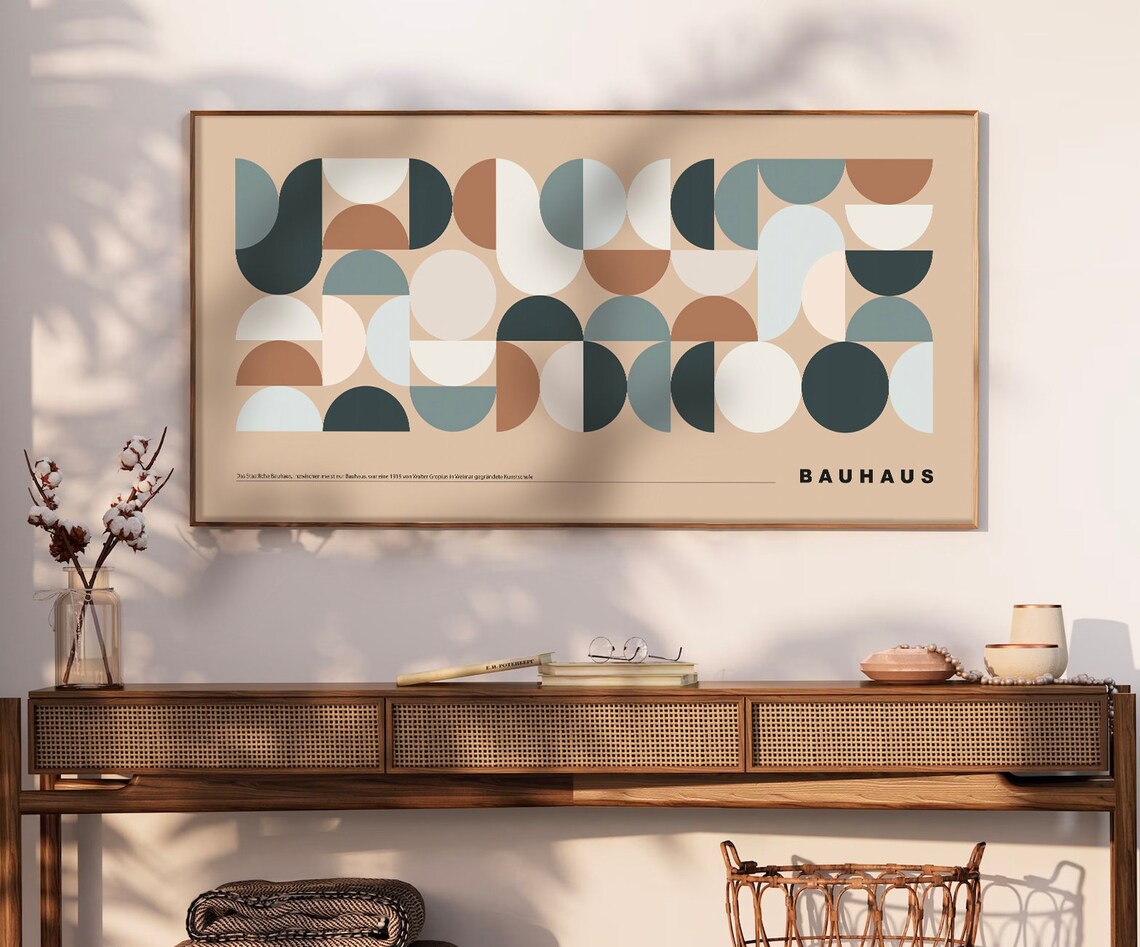Panoramic Abstract Long Horizontal Wall Art, Mid Century Modern Bauhaus ...