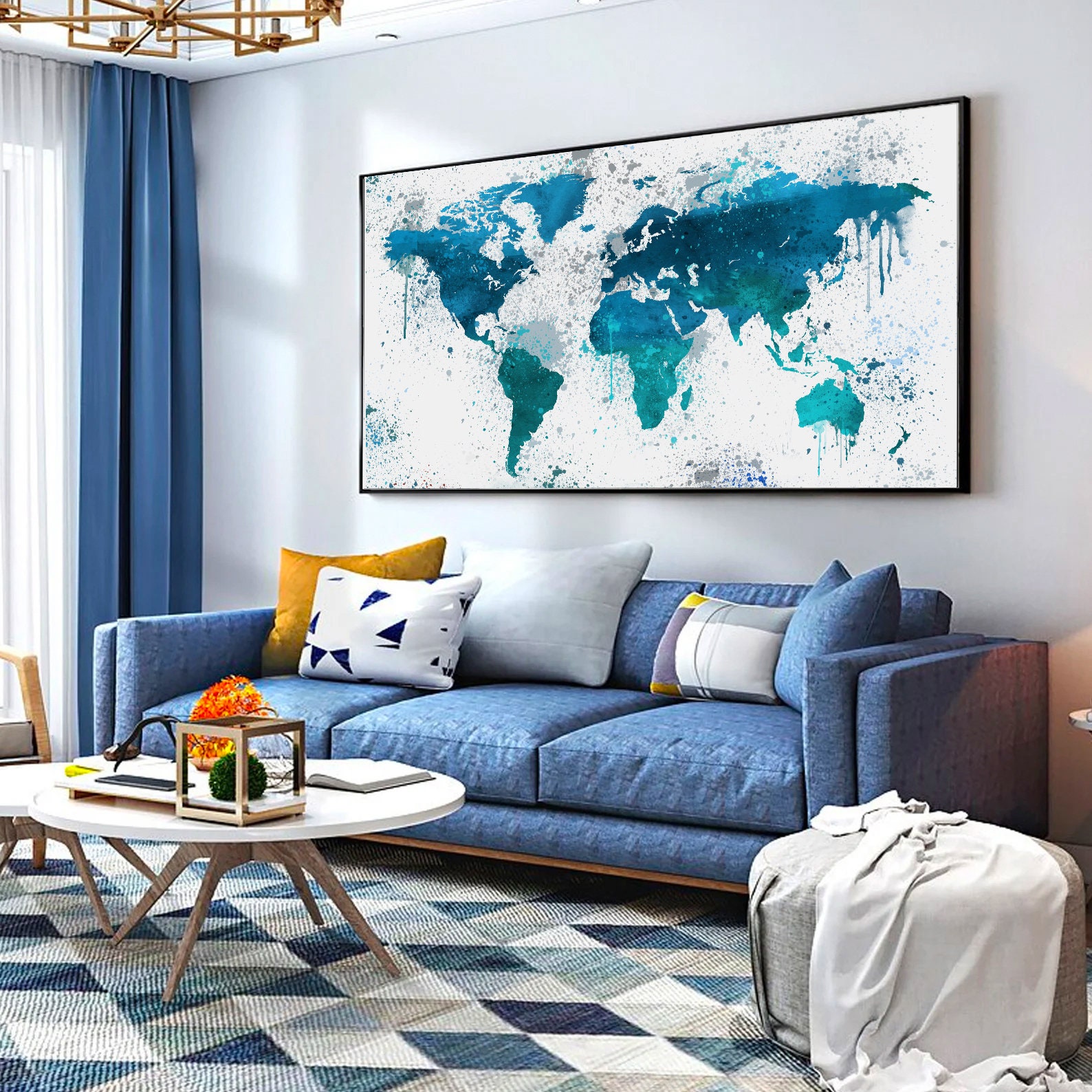 World Map, World Map Poster, Art Print Map, World Map Art, Watercolor ...