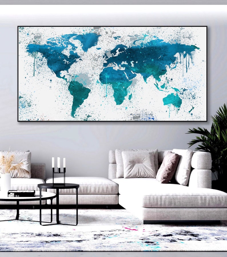World Map, World Map Poster, Art Print Map, World Map Art, Watercolor ...