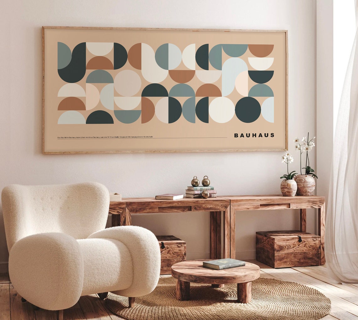 Panoramic Abstract Long Horizontal Wall Art, Mid Century Modern Bauhaus ...