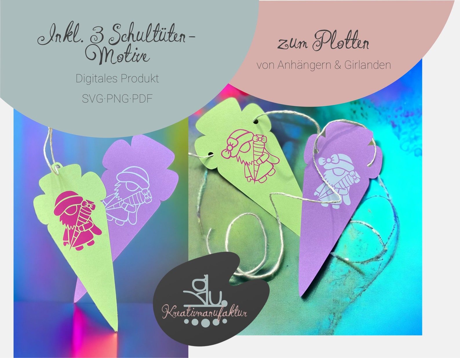 Plotterdatei Wichtel Einschulung digitaler Download als SVG PNG PDF inkl. Schultüten ...