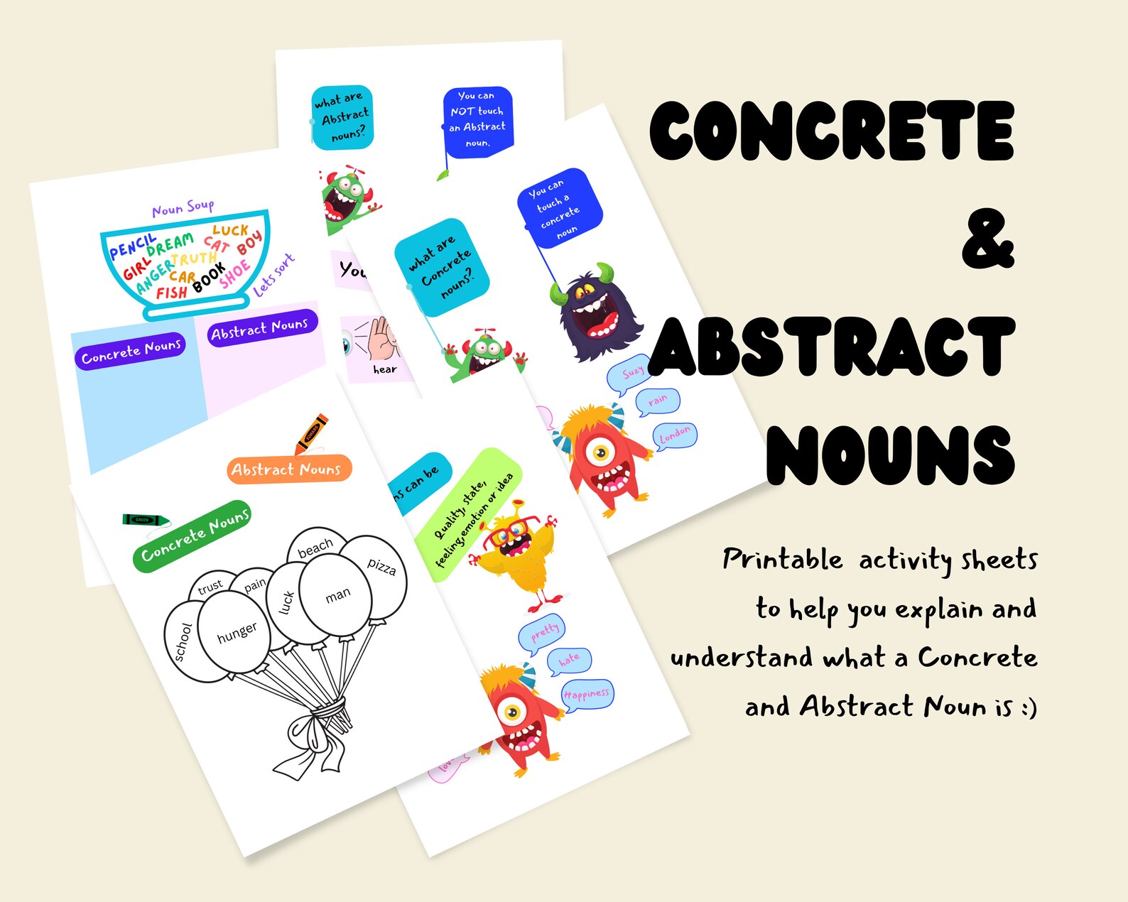 Printable Monster Nouns Activity: Educational Activity, Literacy Skills ...