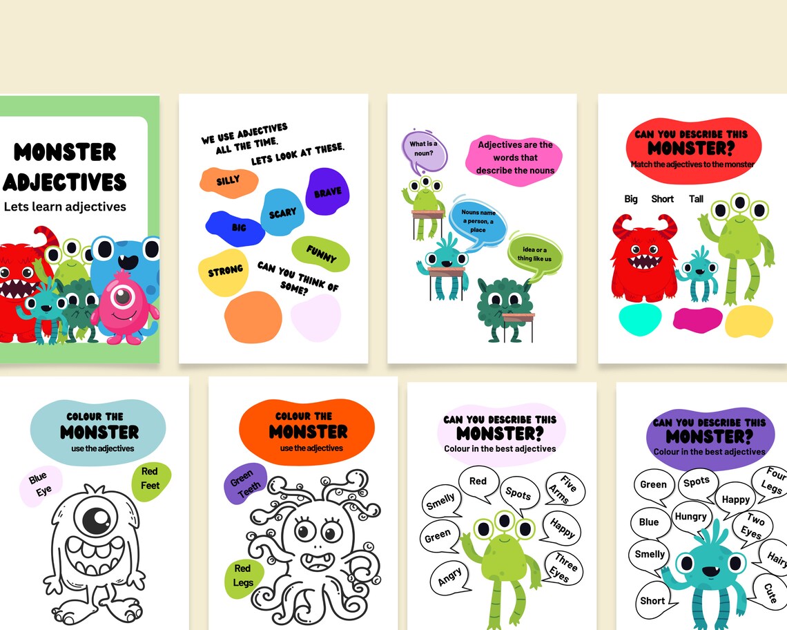 Monster Adjectives:educational Activity, Cute Monsters, Vocabulary ...