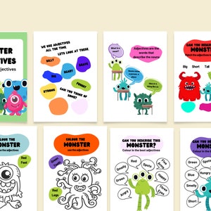 Monster Adjectives:educational Activity, Cute Monsters, Vocabulary ...