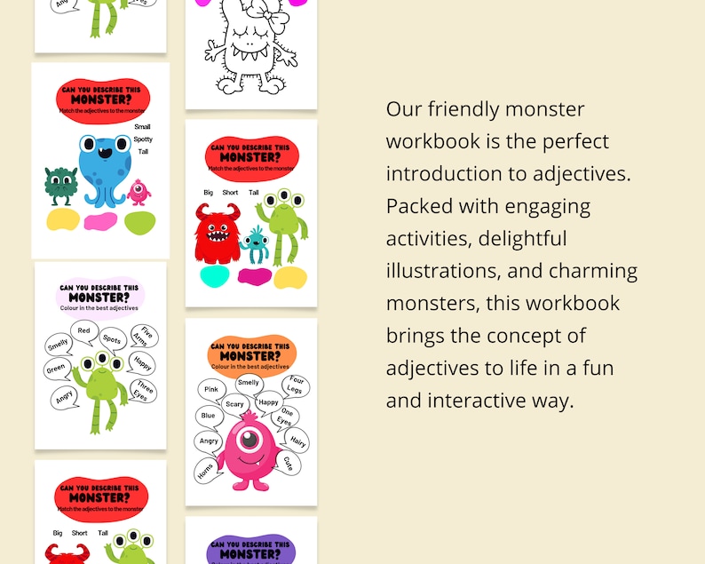 Monster Adjectives:educational Activity, Cute Monsters, Vocabulary ...