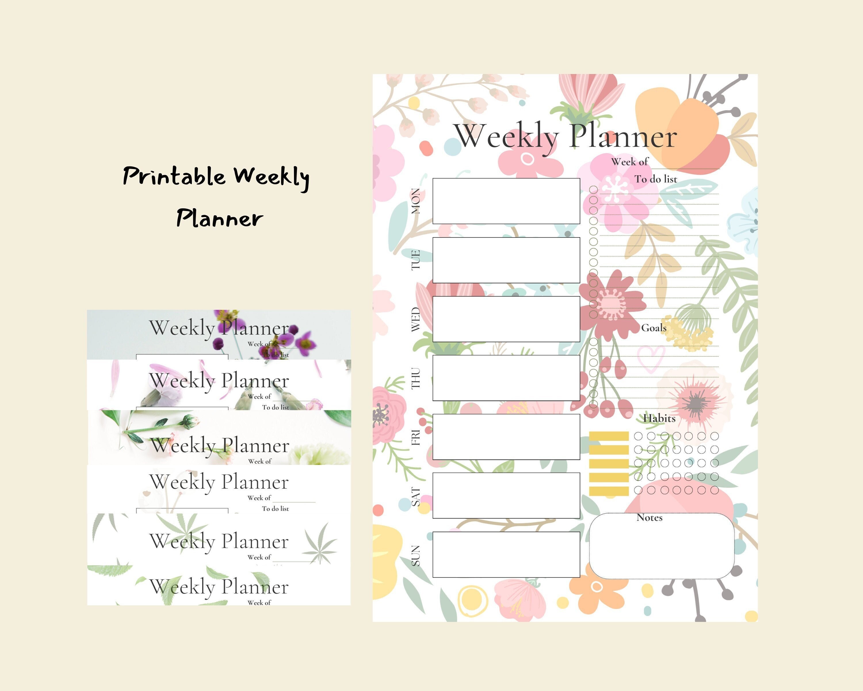 Printable Weekly Planner for Productivity:pretty Floral Design for Life ...
