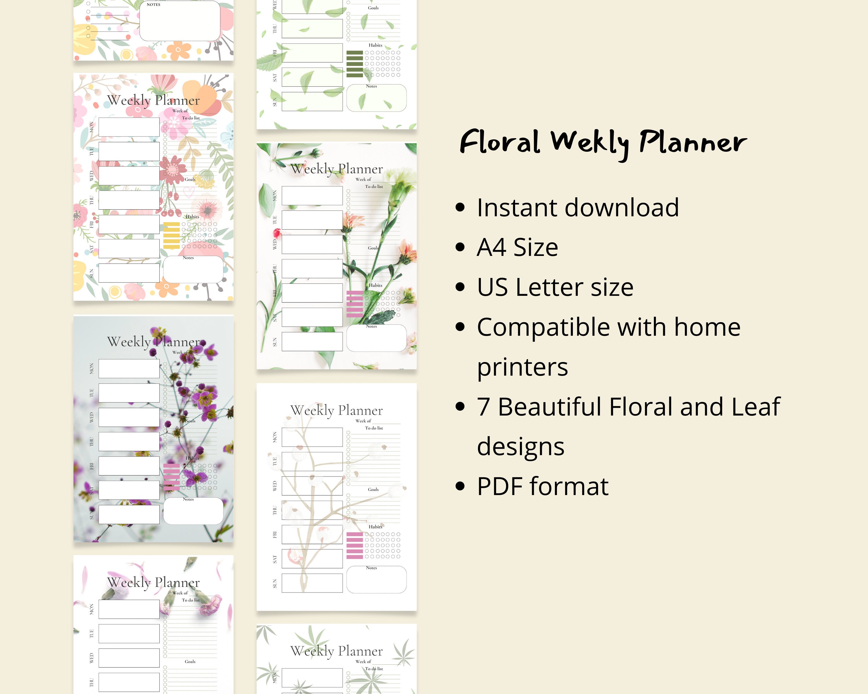 Printable Weekly Planner for Productivity:pretty Floral Design for Life ...