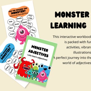 Monster Adjectives:educational Activity, Cute Monsters, Vocabulary ...