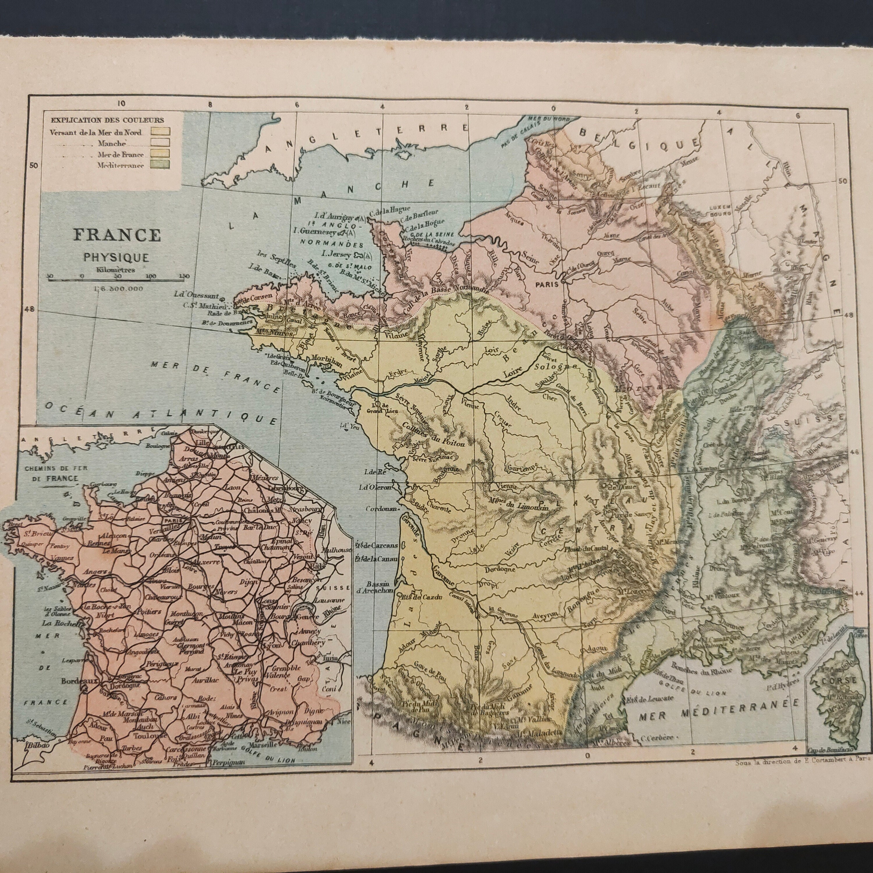 Original Engraving 1882 - Physical Map of France - Etsy UK