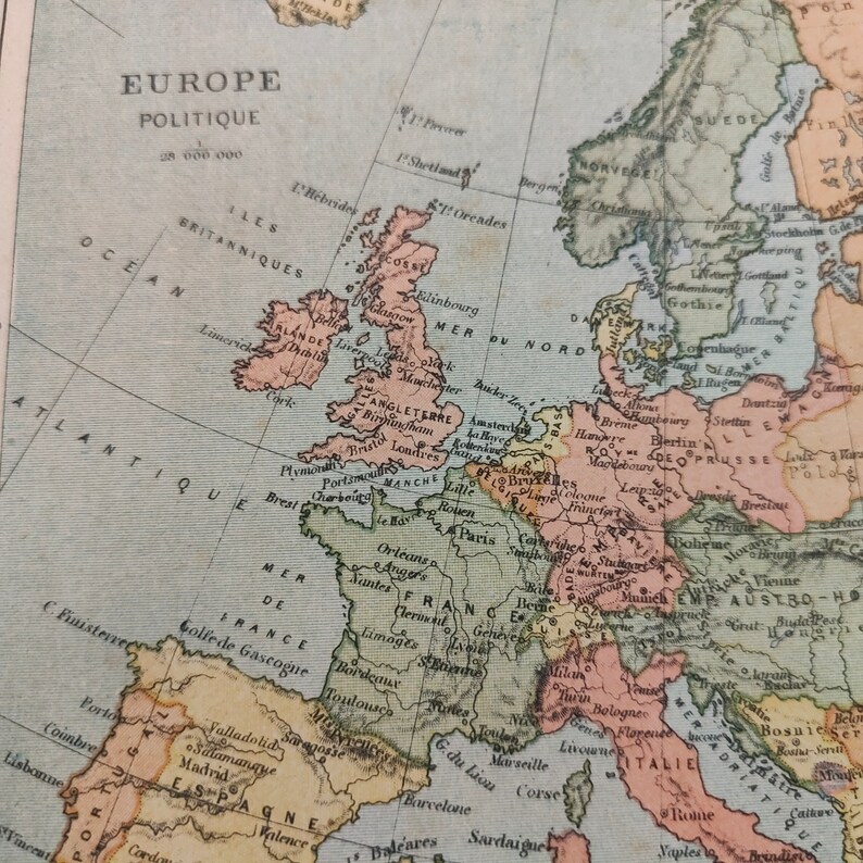 Original Engraving 1882 Political Map of Europe - Etsy