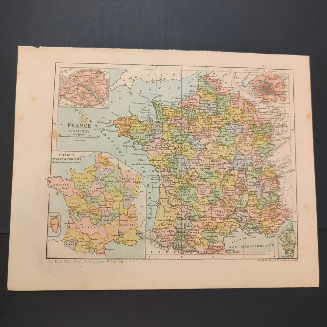 Original Engraving 1882 France Political Map - Etsy
