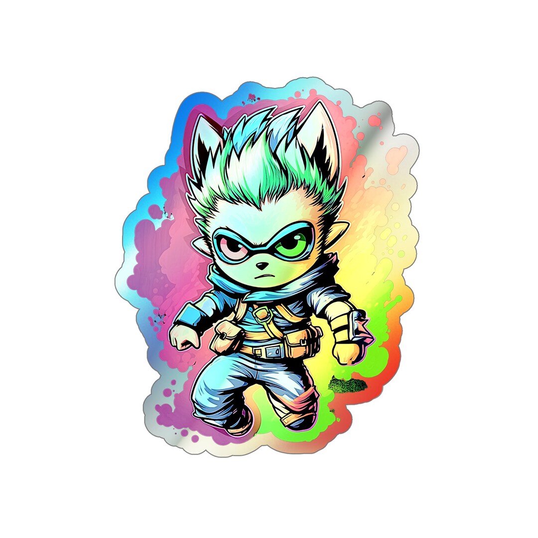Holographic Anime Wolf Sprite Sticker: Vibrant Pop Art & Sci-fi Anime ...