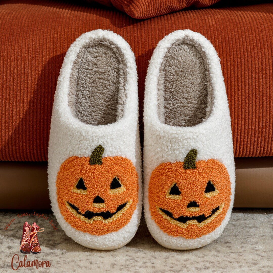 Halloween Pumpkin Slippers Fluffy Spooky Slippers Halloween - Etsy UK