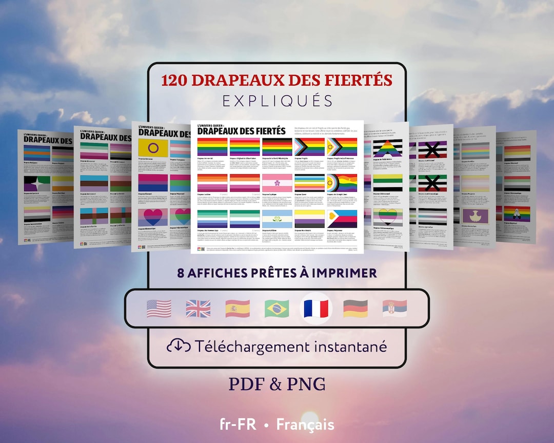120 LGBTQ+ Pride Flags Educational Poster Bundle (french Edition ...