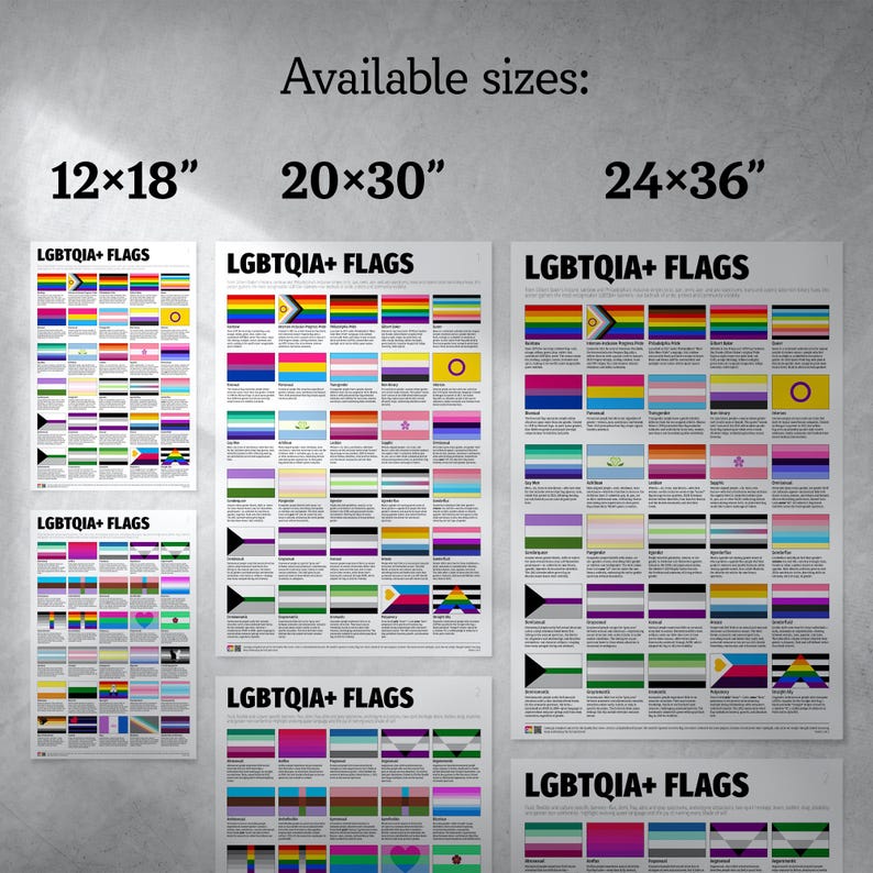 LGBTQ Pride Flag Posters Set of 2 – 60 Inclusive LGBTQIA+ Flags Wall ...