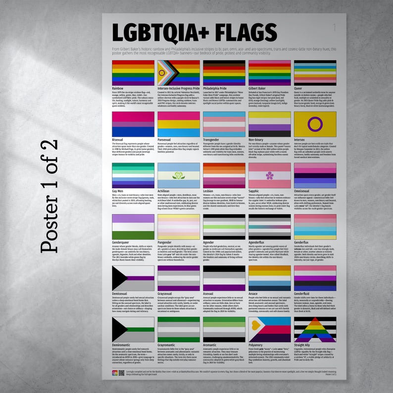 LGBTQ Pride Flag Posters Set of 2 – 60 Inclusive LGBTQIA+ Flags Wall ...