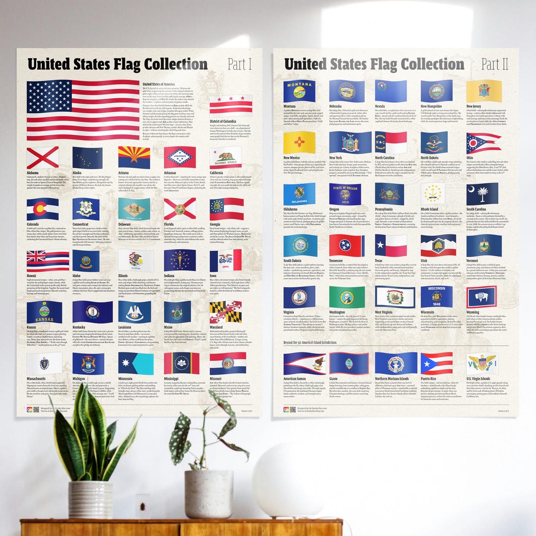US State Flags Poster Set – 50 States + DC & Territories | Retro ...