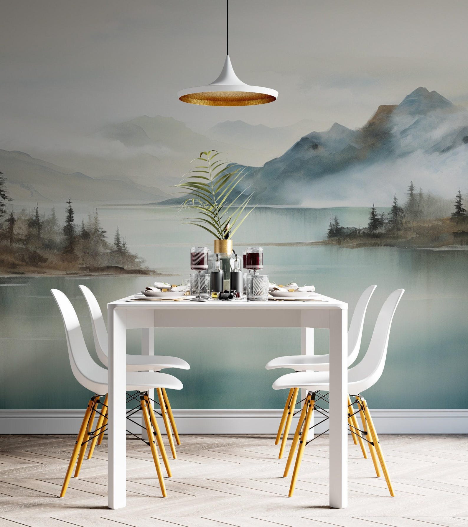 Panoramic Wallpaper "natural Escape: Mountain and Lake Mural in ...