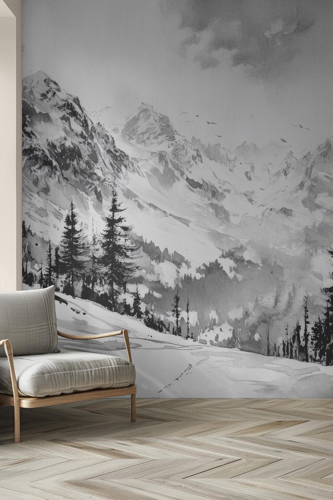 The Call of the Summits Panoramic Black and White Mountain Wall Paper ...