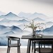 Panoramic Wallpaper - Natural Escape: Watercolor Mountain Mural - Blue ...