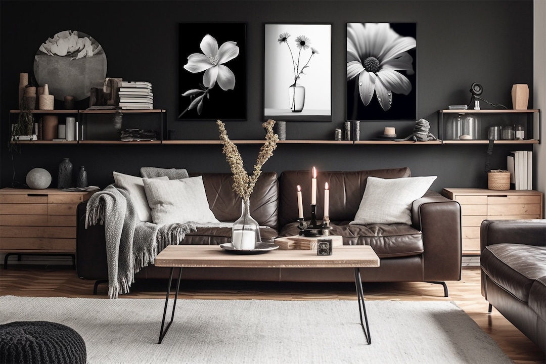 Set of 3 Black and White Flower Fine Art Photographs, Wall Art Decor ...