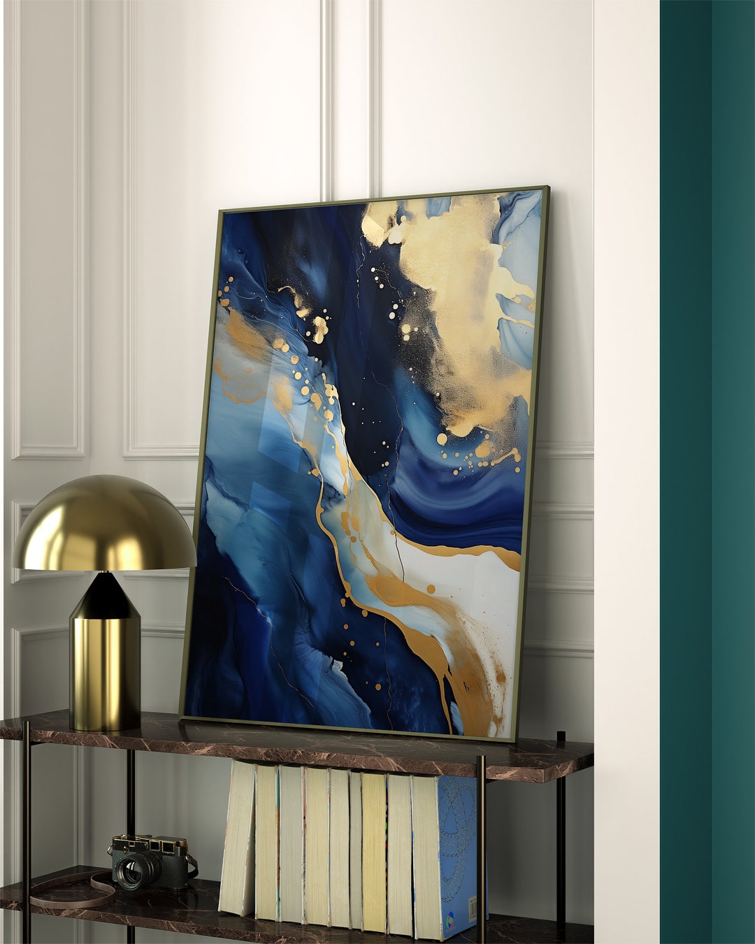 Set of 4 Midnight Blue and Gold Modern Art Posters, Contemporary Art ...