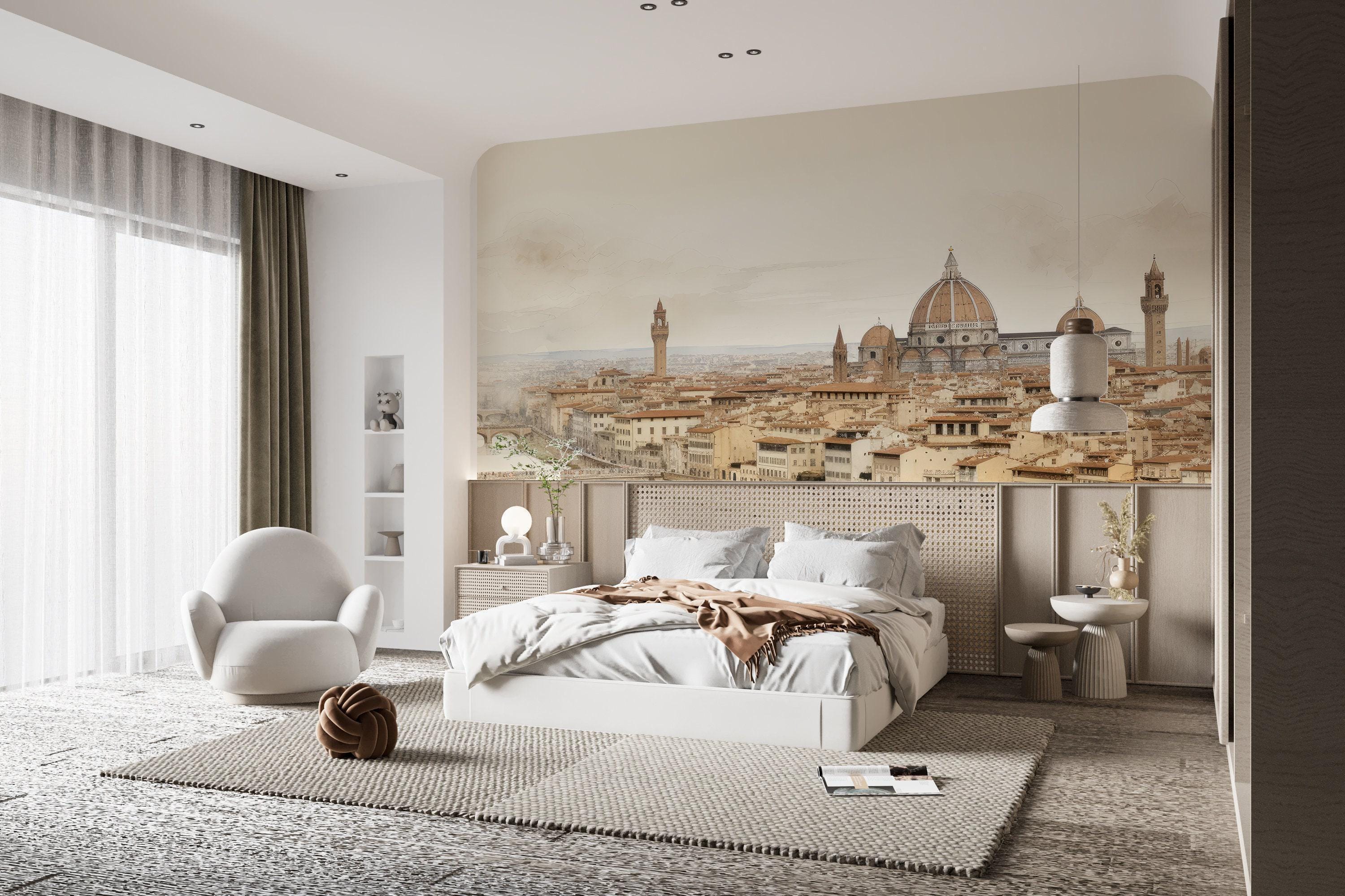 Florence Sepia Wallpaper Tuscan City Watercolor Mural Florence ...