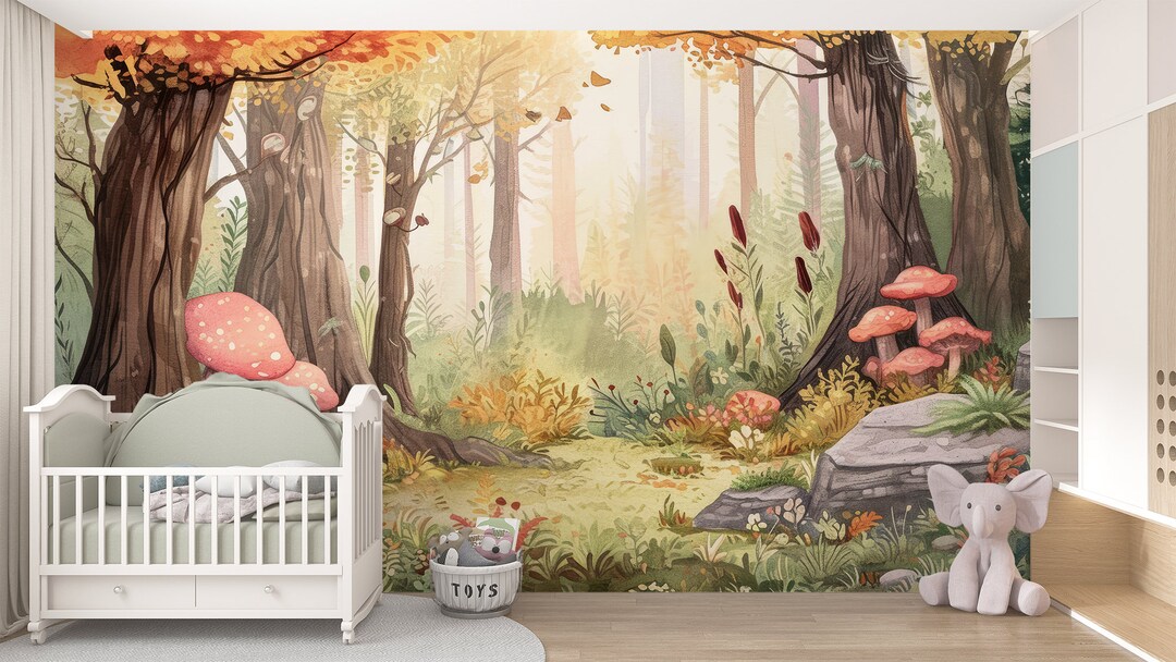 Enchanted Forest Wallpaper Autumn Fairy Mural Magical Nature Wall Art ...