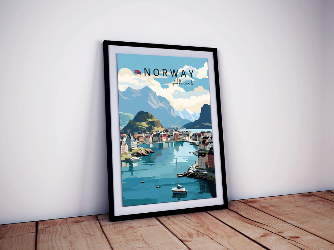Alesund Norway Travel Poster, Fjords, Mountains, Scandinavian Prints ...