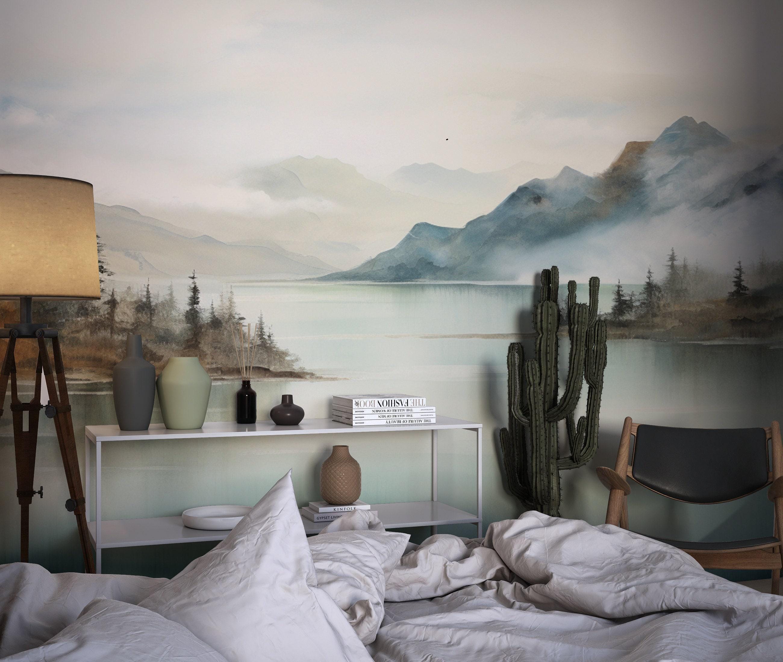Panoramic Wallpaper "natural Escape: Mountain and Lake Mural in ...
