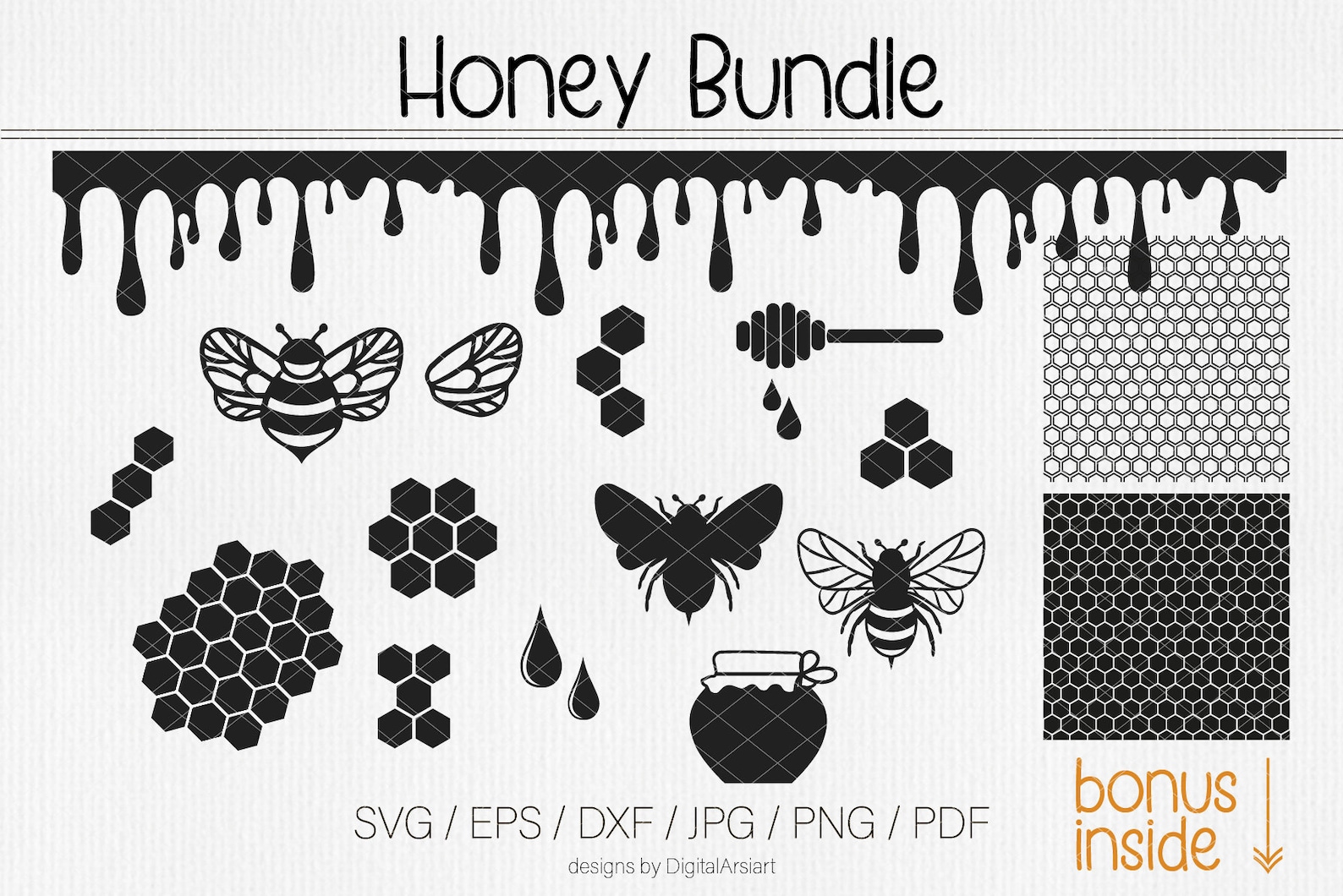 Honey Svg Bundle Honey Bee Svg Drop Svg Dripping SVG Honeycomb SVG ...