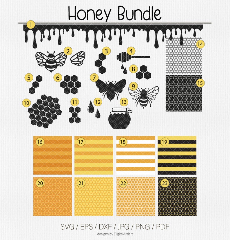 Honey Svg Bundle Honey Bee Svg Drop Svg Dripping SVG Honeycomb SVG ...