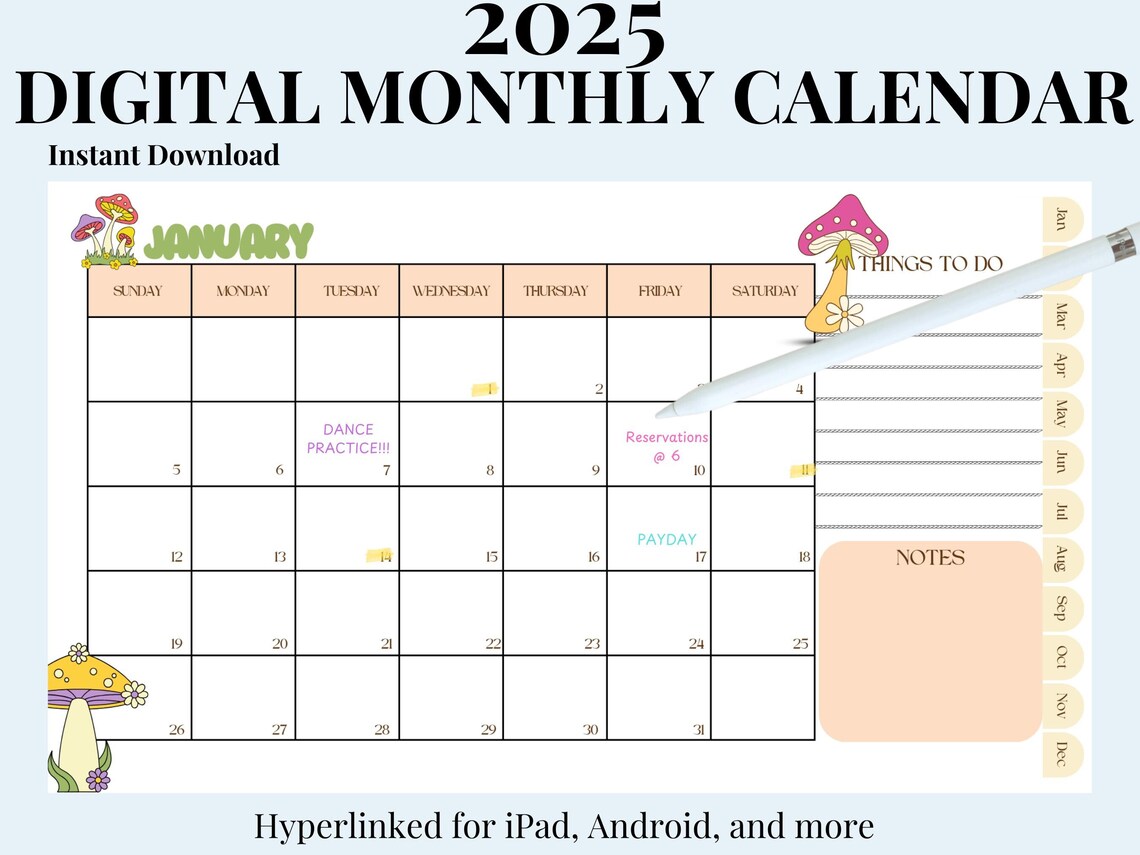 2025 Digital Monthly Calendar (PDF With Hyperlinks). Compatible With ...