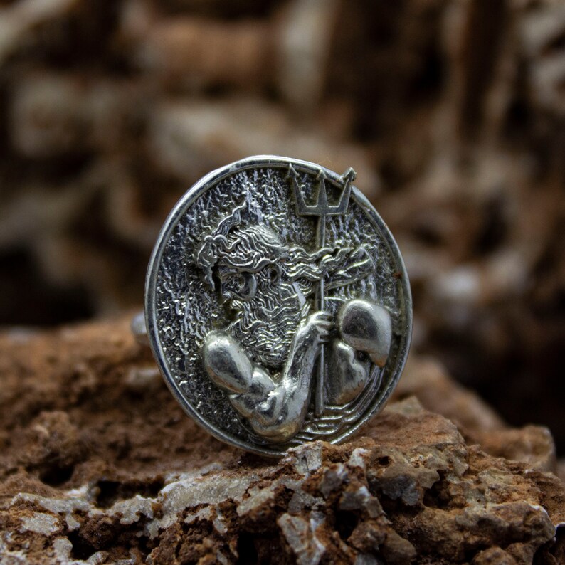 Poseidon Ring Greek Mythology Coin Ring 24K Gold Plated 925 Sterling ...