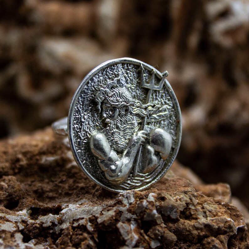 Poseidon Ring Greek Mythology Coin Ring 24K Gold Plated 925 Sterling ...