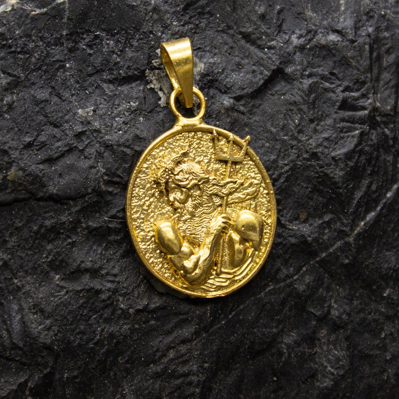 Poseidon Gold Necklace God Pendant 24K Gold Plated - Etsy