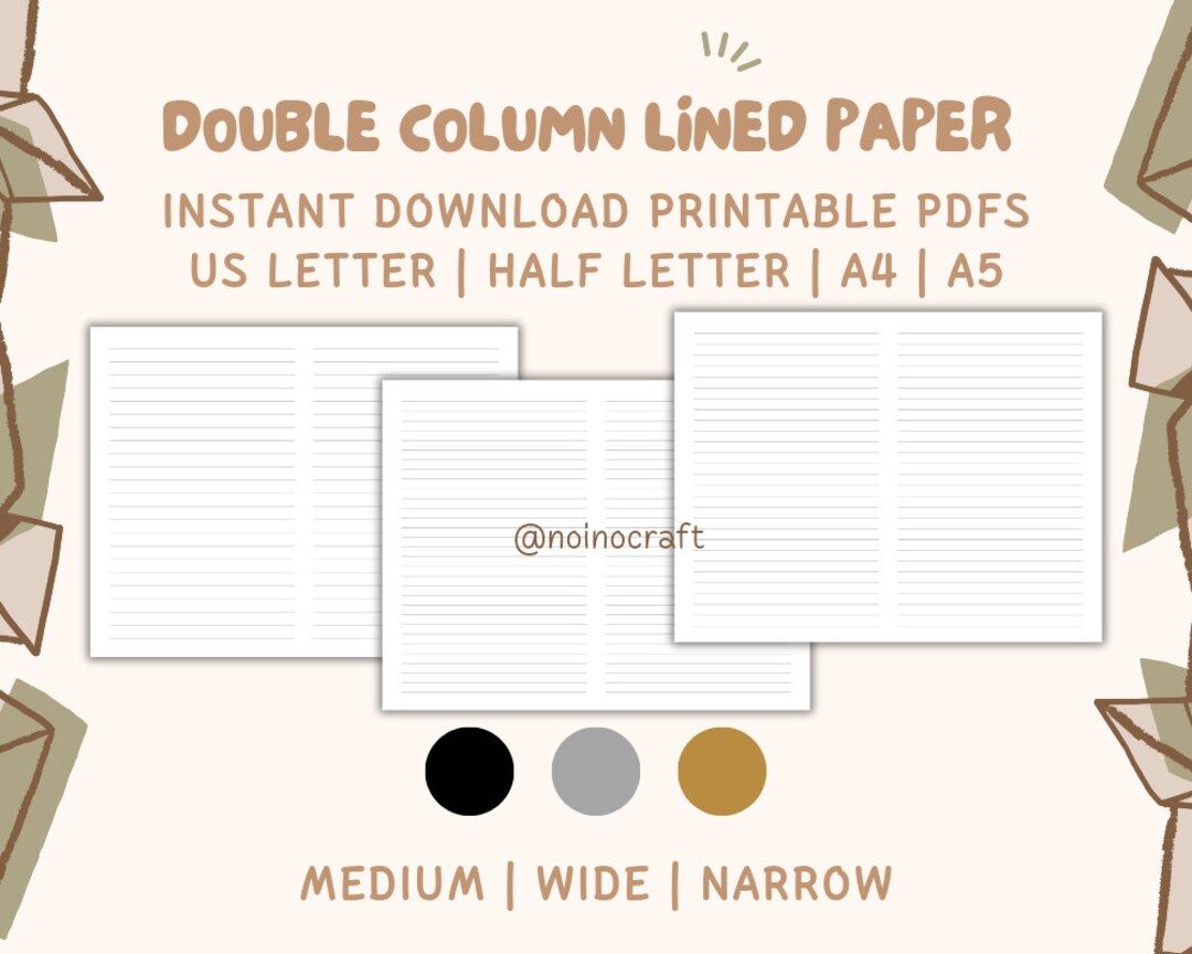 PRINTABLE Double Column Lined Paper Notebook Page Pack - Etsy